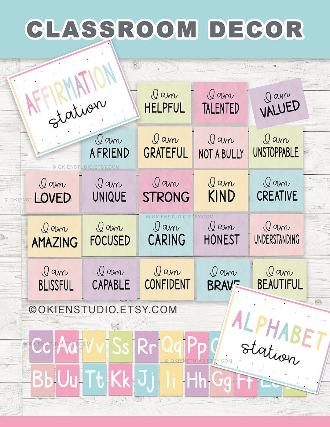 Positive Affirmations Cards Wall Art, Alphabet Letters for Classroom ...
