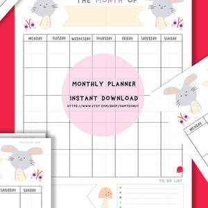 Printable Planner, Monthly Calendar, Animals Planner, Cute Planner for ...