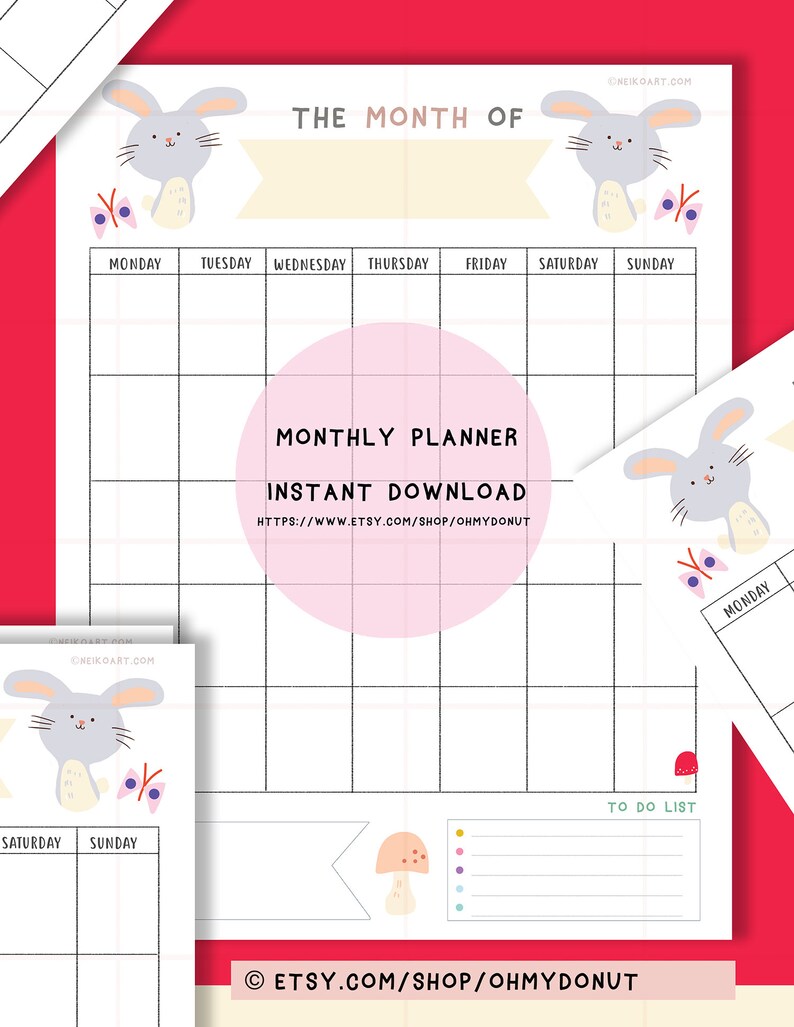 Printable Planner Monthly Calendar Animals Planner Cute - Etsy