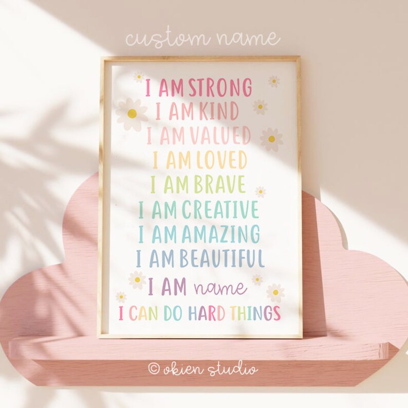 Pastel Daisy Positive Affirmations Poster: Custom Name Nursery Art ...