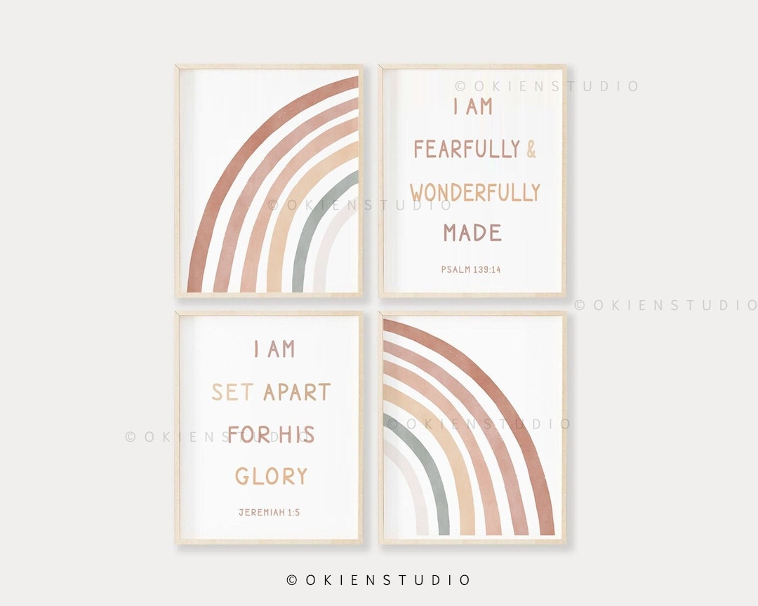 Boho Rainbow Nursery Art: Christian Bible Verse Prints (set of 4 ...