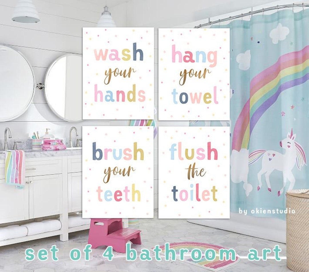Bathroom Decor Set, Wash Your Hands, Bathroom Wall Decor, Cute Bathroom Signs, Toilet Print ...
