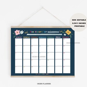 Floral Monthly Planner Printable: Pink & Navy, Undated (digital ...