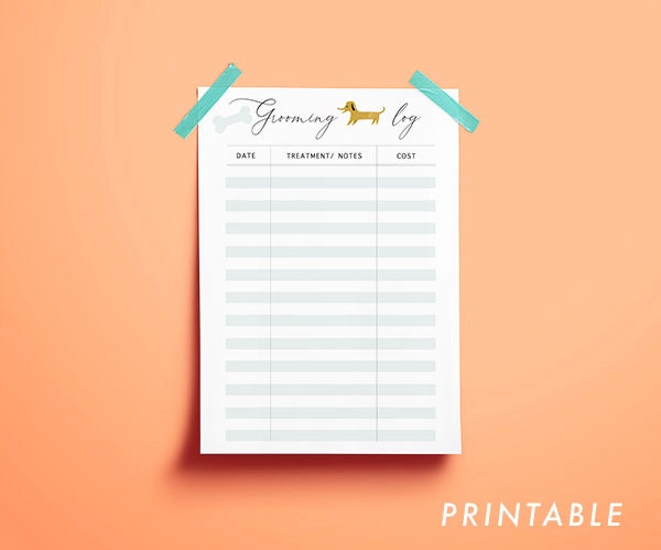 Printable pet grooming Log pet groomer visit record pet | Etsy