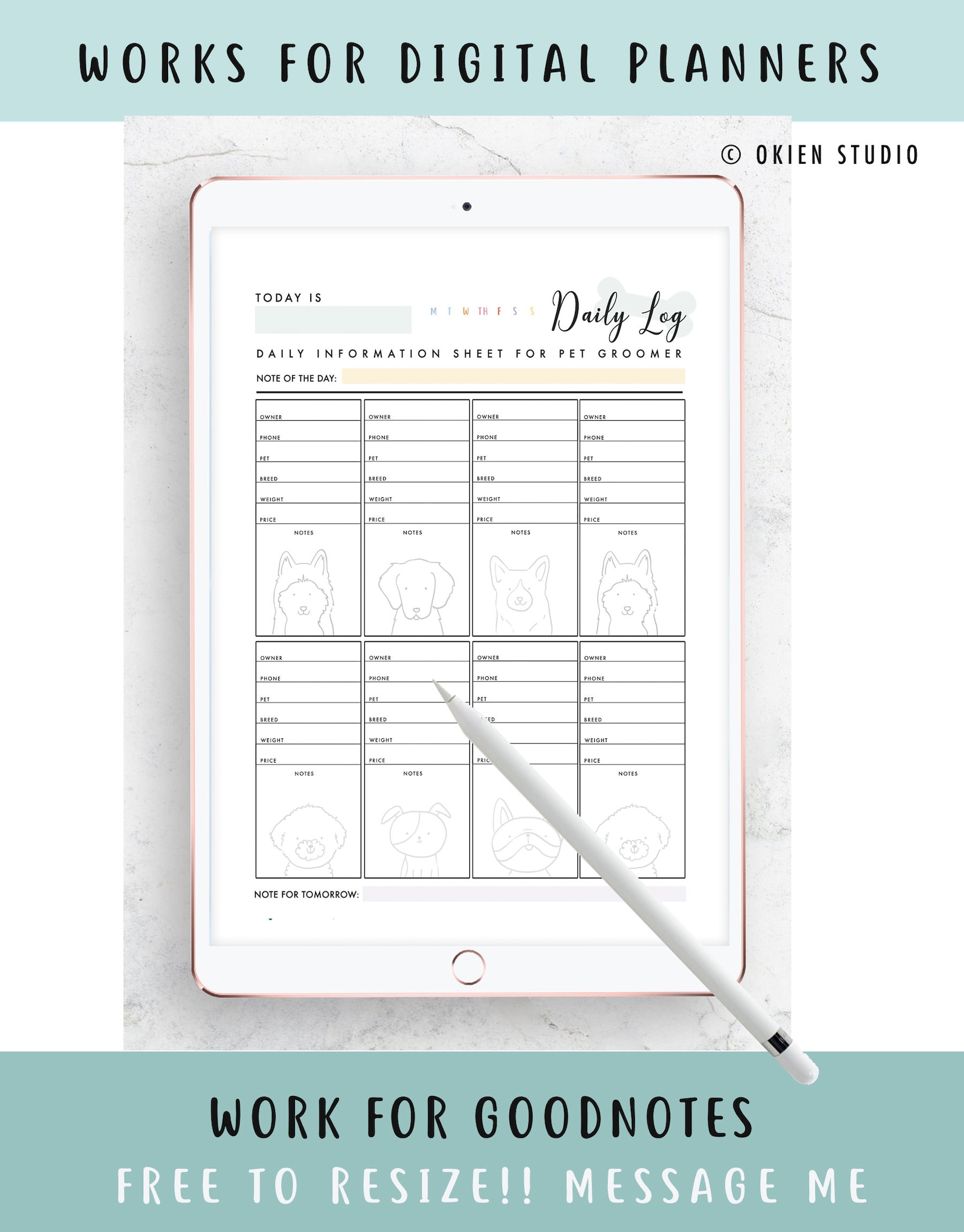 Printable pet grooming Log pet groomer planner pet planner | Etsy
