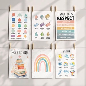 Pastel Boho Classroom Bundle Poster Set, 16 Posters, Grade 1 Classroom ...