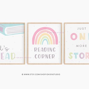 Pastel Reading Corner Sign, Playroom Printable, Let's Read Decor, Pink ...