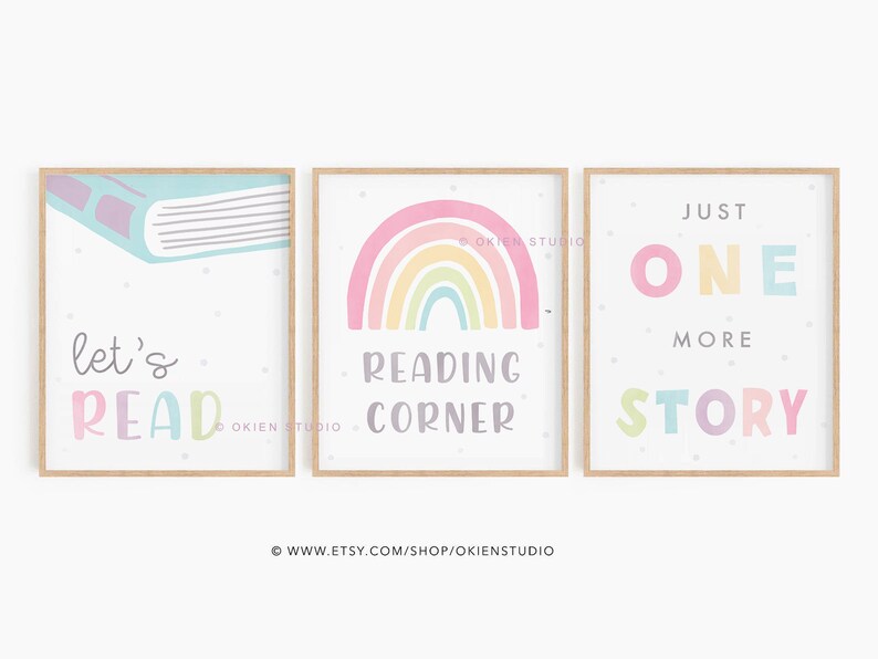 Pastel Reading Corner Sign Playroom Printable Let's Read - Etsy
