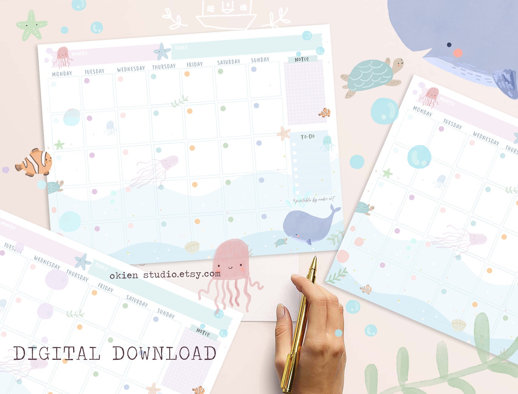 Cutest planner Monthly Planner Whale planner GoodNotes | Etsy