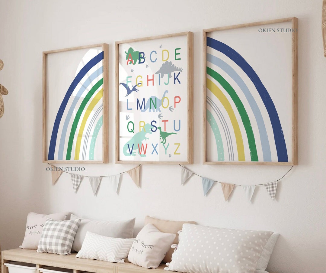 Dinosaur Prints for Boys Room, Blue Green Wall Art, Dino Bedroom Poster ...