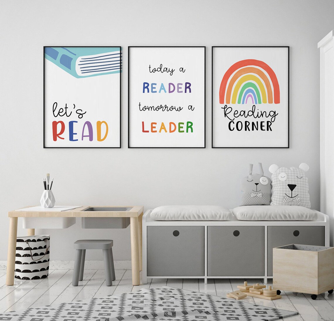 Rainbow Reading Corner sign Set of 3 Study room decor | Etsy