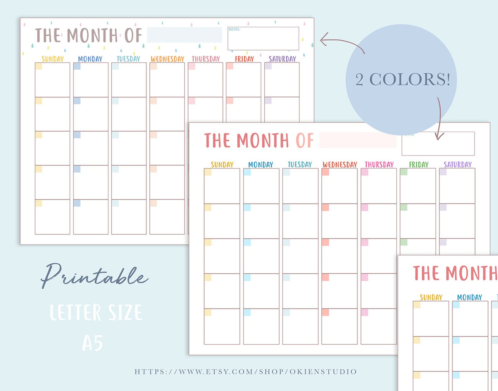 Printable Monthly Planner Temp Monthly Calendar Pastel - Etsy