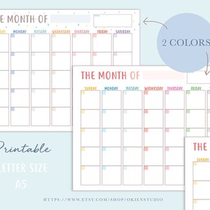 Pastel Monthly Planner Printable: Undated Calendar (digital Download ...