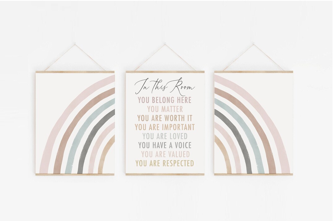 Rainbow Poster Set: Neutral Boho Classroom Decor Bulletin Board Sign ...