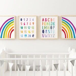 Rainbow Wall Art, Set of 4 Print, Alphabet Print, Number Wall Art ...
