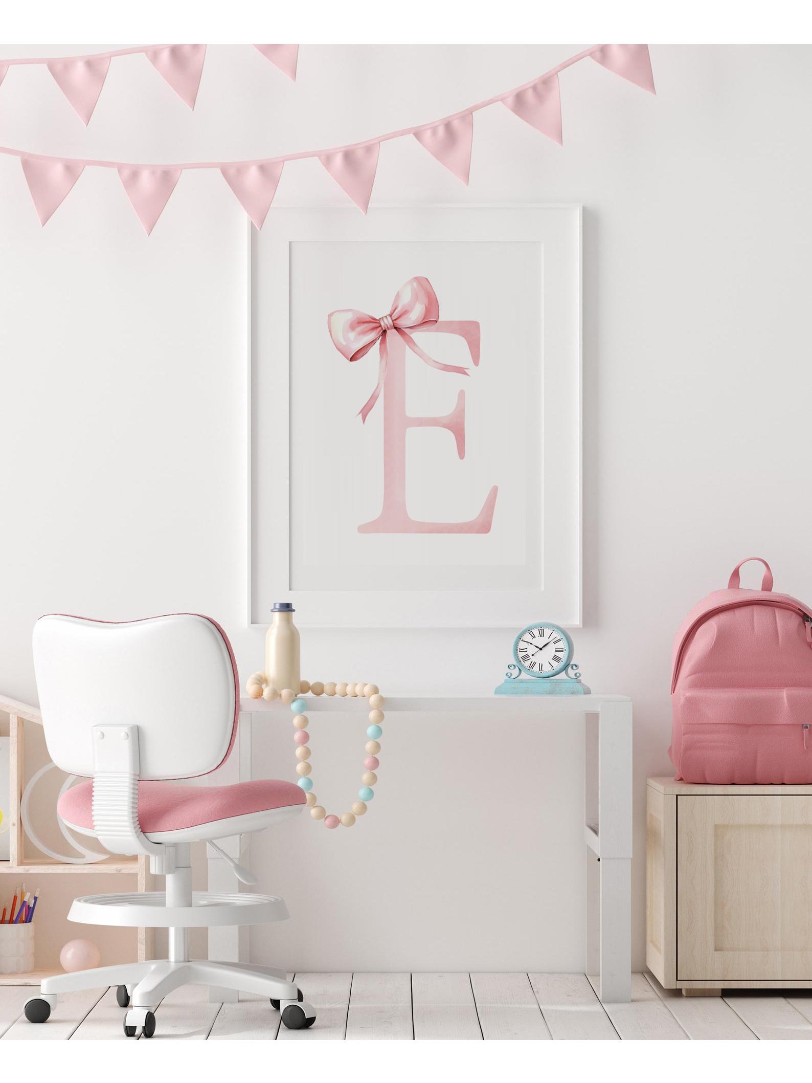 Pink Bows Initial Name Sign: Watercolor Art Print Set (digital Download ...
