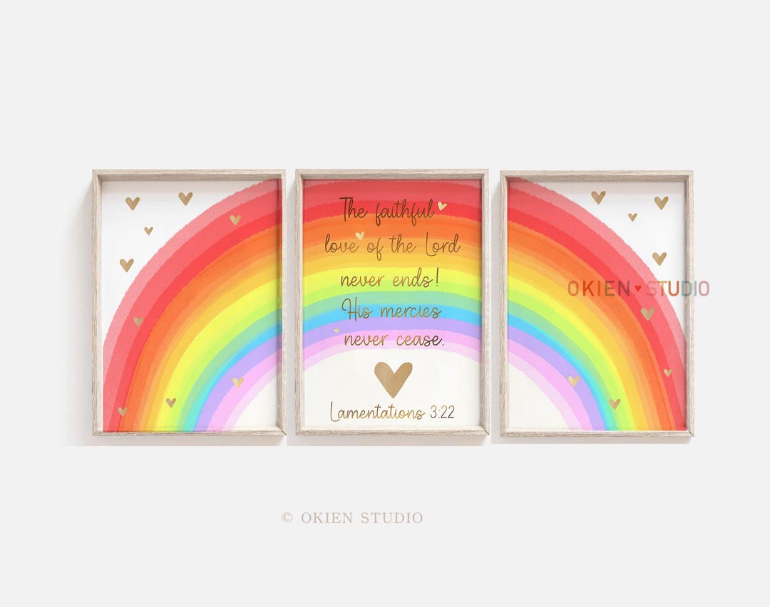 Bible Verse Rainbow Wall Art Set of 3 | Christian Nursery Digital ...