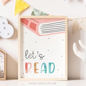 Rainbow Wall Art, Let's Read, Reading Corner, Set of 6, Girls Room ...