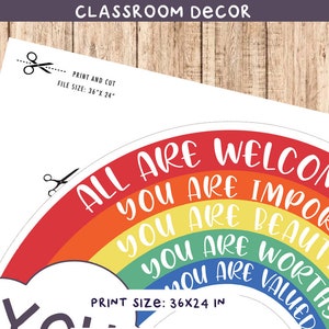 All Are Welcome Rainbow Classroom Decor: Positive Affirmations ...