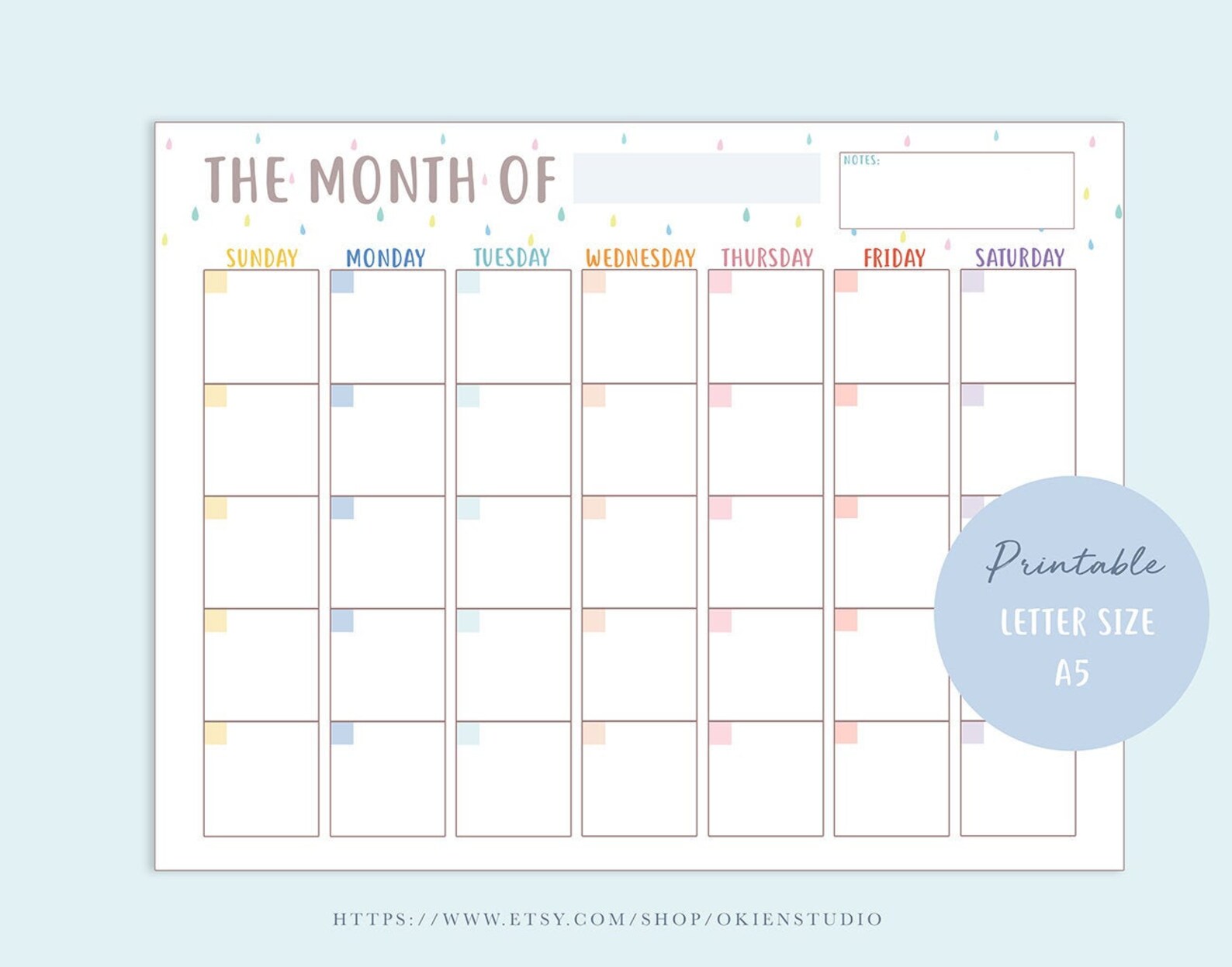 Printable Monthly Planner Temp Monthly Calendar Pastel - Etsy