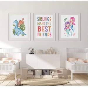 Dinosaur Mermaid Wall Art, Siblings Make the Best Friends, Bro Sis ...