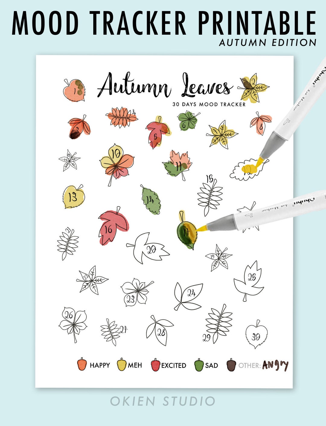 Autumn Leaves Mood Tracker, Printable Tracker, Digital Planner ...