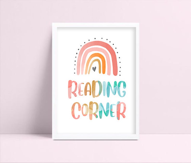 Printable Pink Boho Reading Corner Sign Rainbow Reading - Etsy