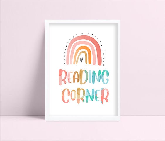 Printable Pink Boho Reading Corner Sign Rainbow Reading - Etsy Canada