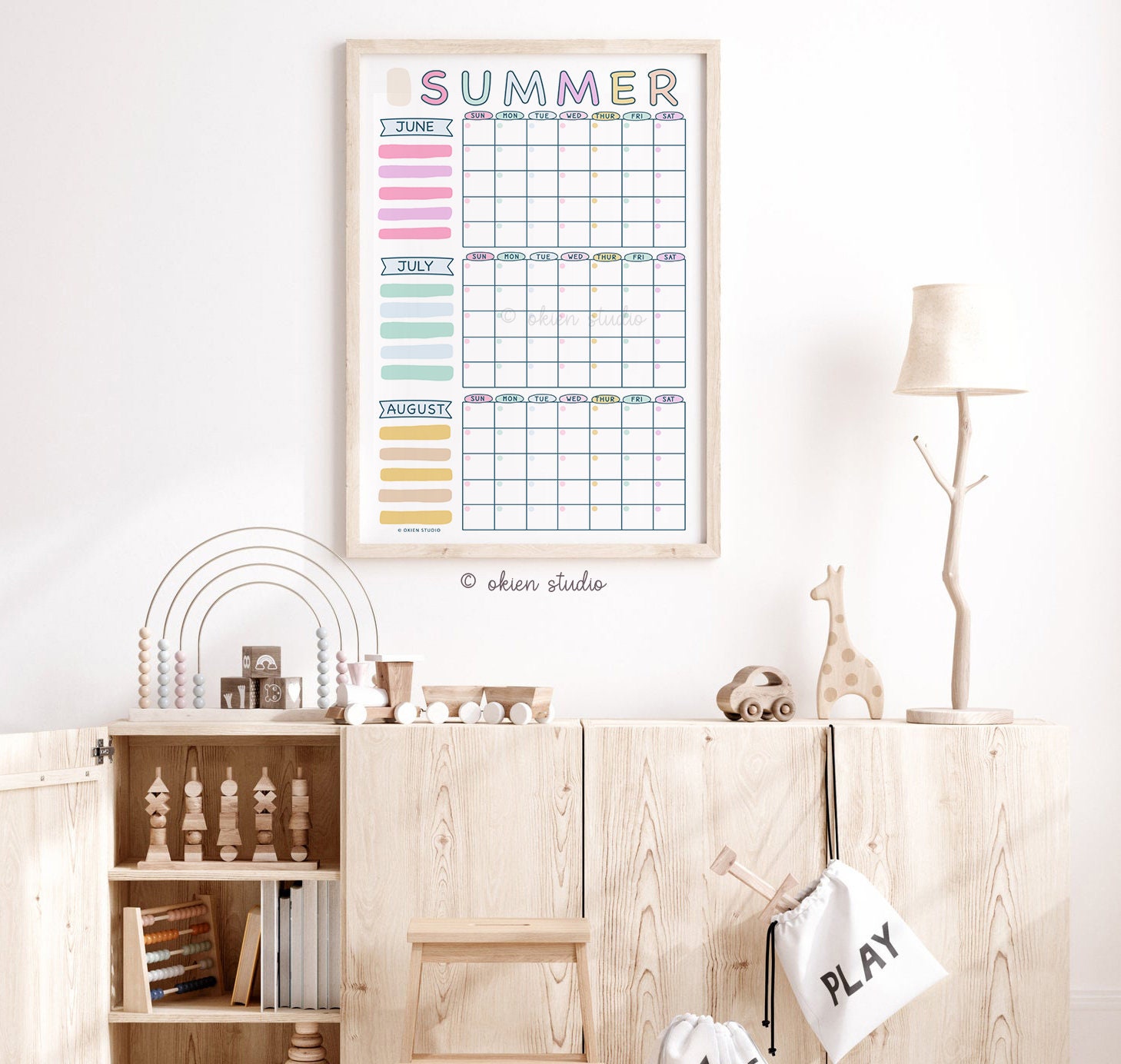Pastel Summer Calendar Poster: June-august Planner, Any Year (digital ...