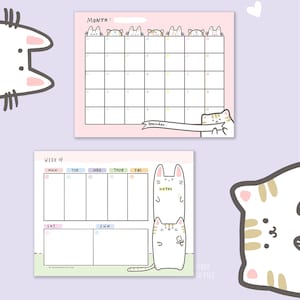 Cat Monthly Planner, Cat Weekly Planner, Digital Planner, Illustrated ...