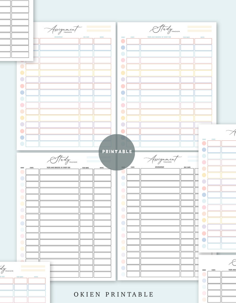 Homework Tracker Assignment Tracker School Study Printable - Etsy