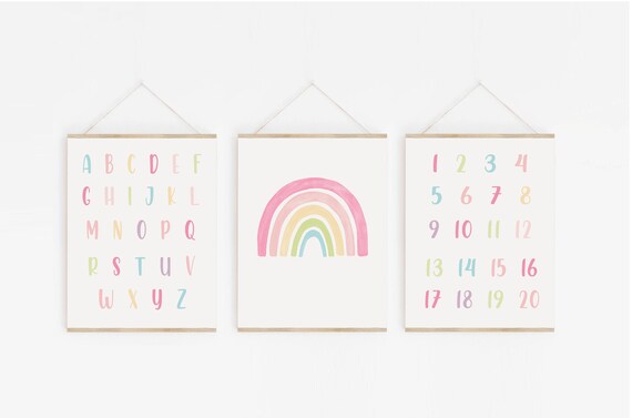 Many Colors Neutral Rainbow Wall Decor Abc Number Poster - Etsy