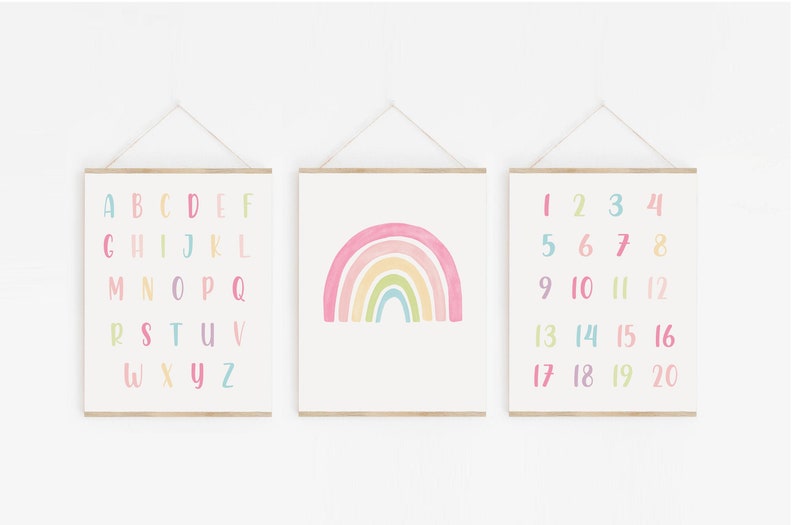 Many Colors Neutral Wall Art Set of 3 Abc Number Poster - Etsy