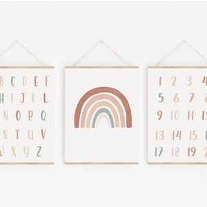 Many Colors, Neutral Rainbow Wall Decor, Abc Number Poster, Learning ...