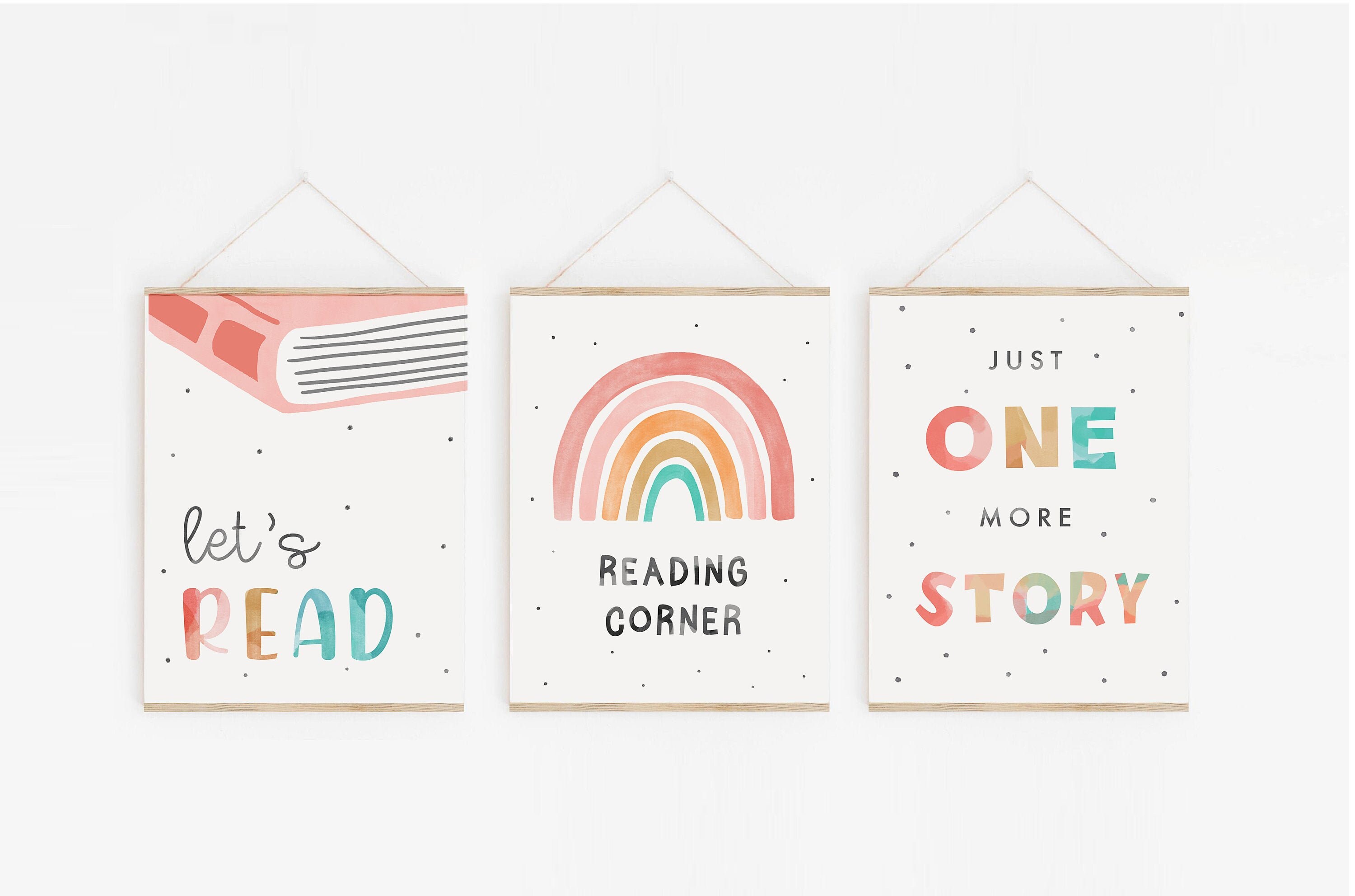 Pink Boho Reading Corner sign set set of 3 playroom | Etsy