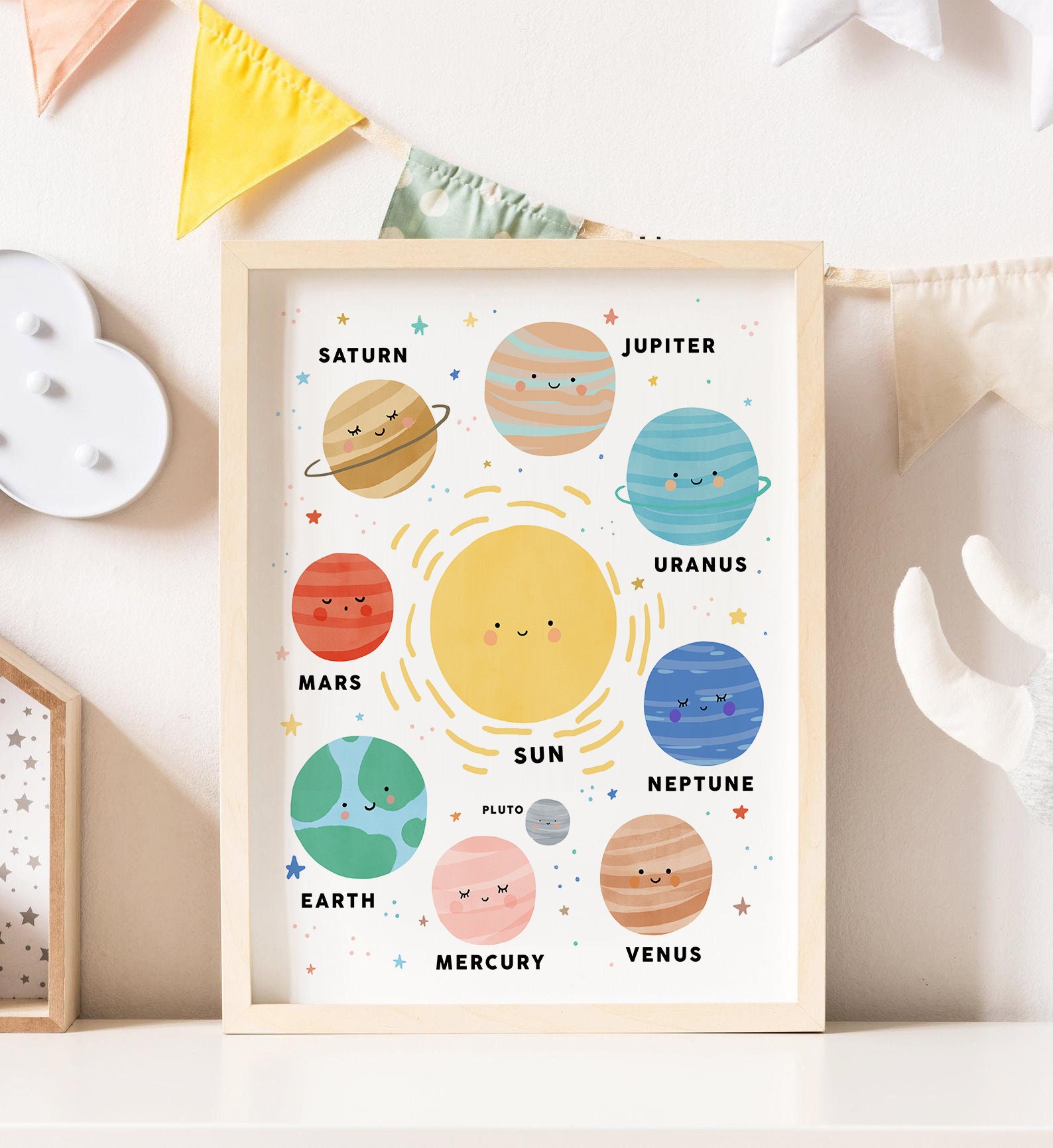 Solar System Poster, Solar System Wall Art, Cute Planets Print, Space ...