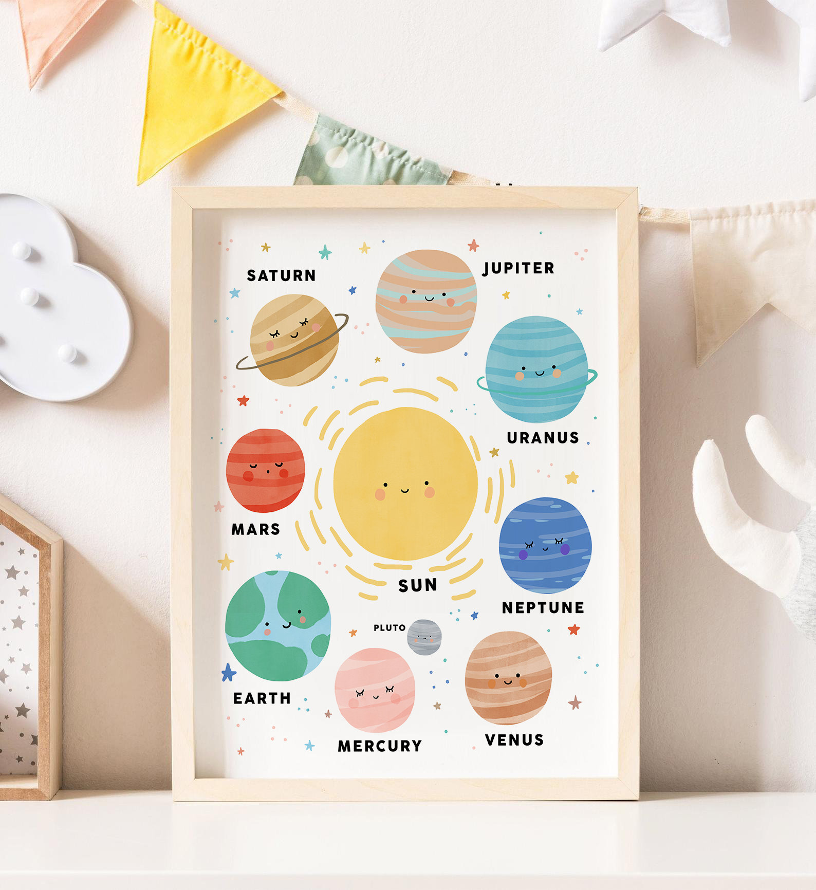 Solar System Poster Solar System Wall Art Cute Planets - Etsy Denmark