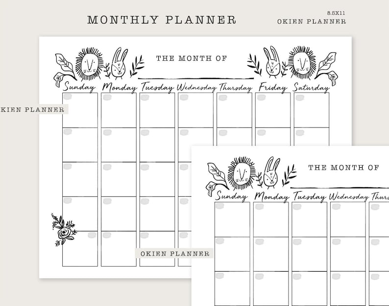 Monthly Planner Printable Monthly Calendar Vintage Style | Etsy