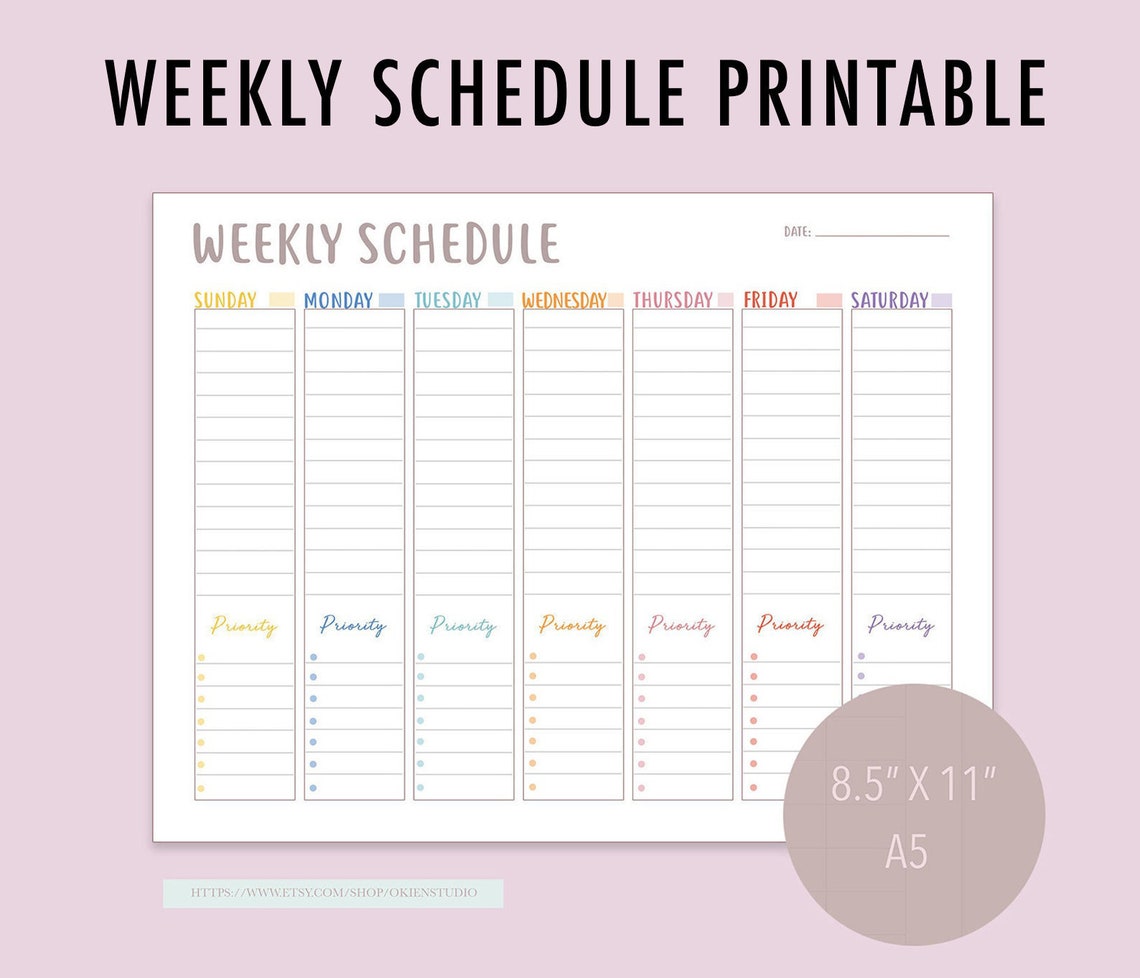 Weekly Planner Work Schedule Printable Schedule Activity - Etsy