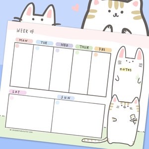 Cat Monthly Planner, Cat Weekly Planner, Digital Planner, Illustrated ...
