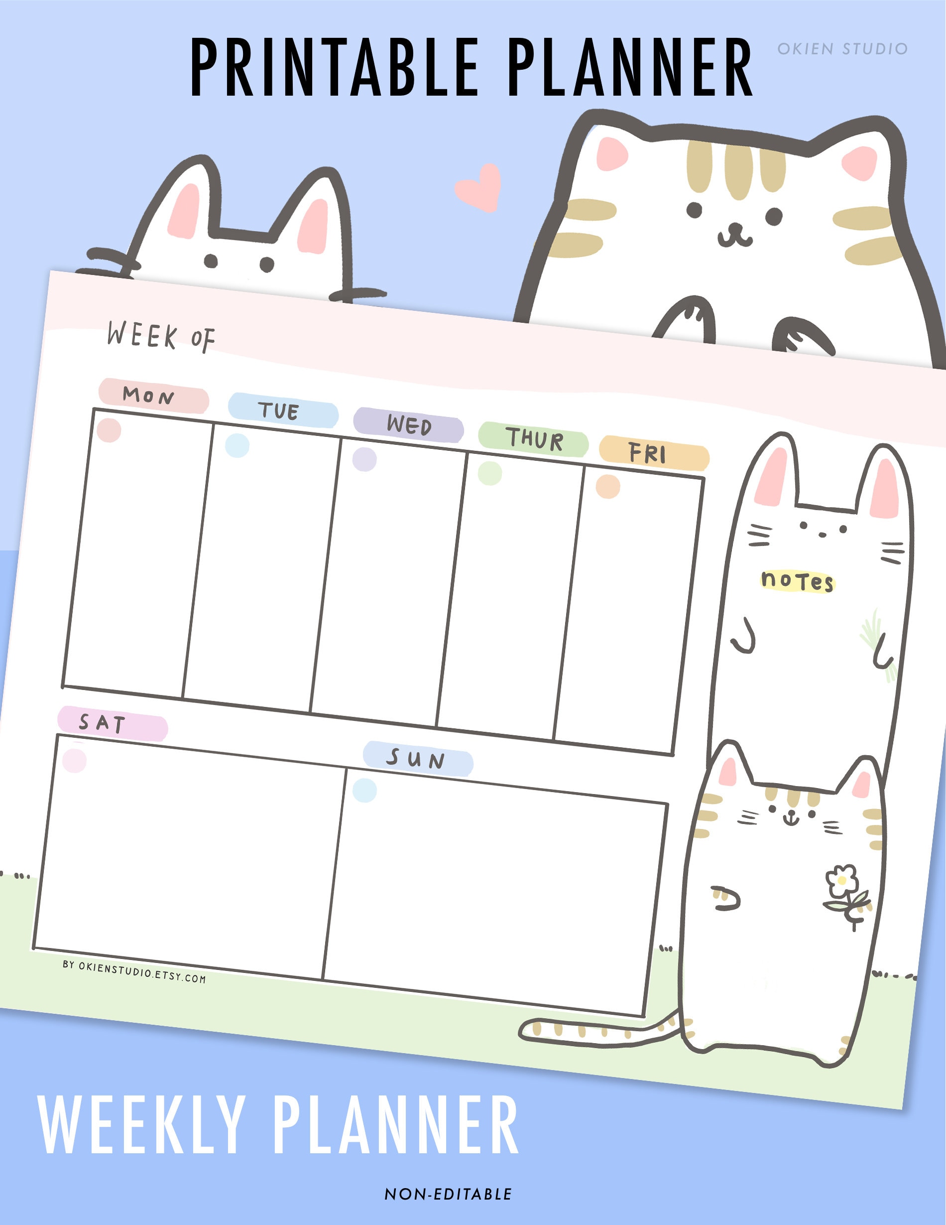 Cat Monthly Planner Cat Weekly Planner Digital planner | Etsy