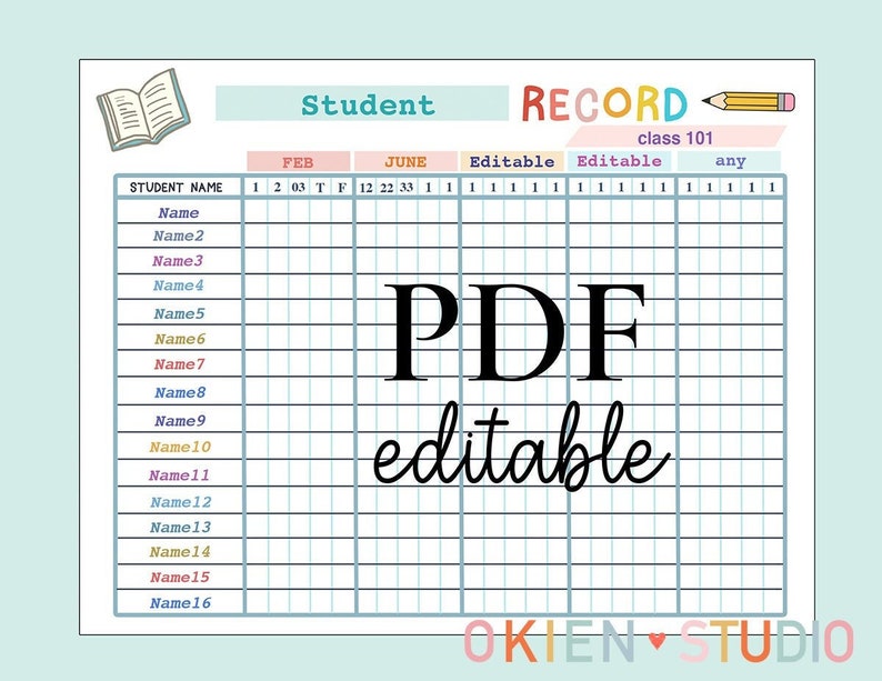 Editable Student Attendance Sheet: Printable Teacher Template (PDF) - Etsy
