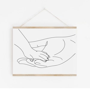 Holding Baby Hand, Baby Hand Line Art, Hands Line Drawing Print ...
