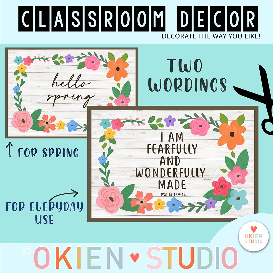 Hello Spring Classroom Bulletin Board Kit: Floral Decor (digital ...
