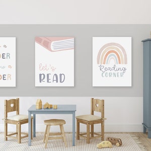 Set of 3, Rainbow Reading Corner Sign, Watercolor Girl Room Decor ...