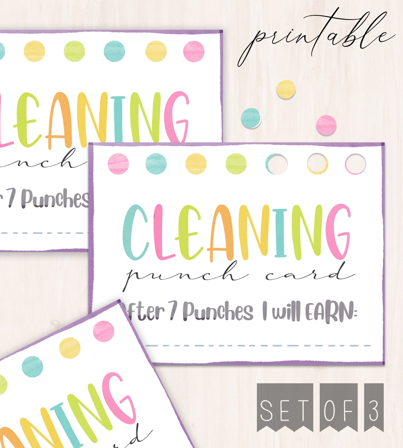 Reward Punch Card, Girl Reward Card, Watercolor Punch Card, Kid Reward ...