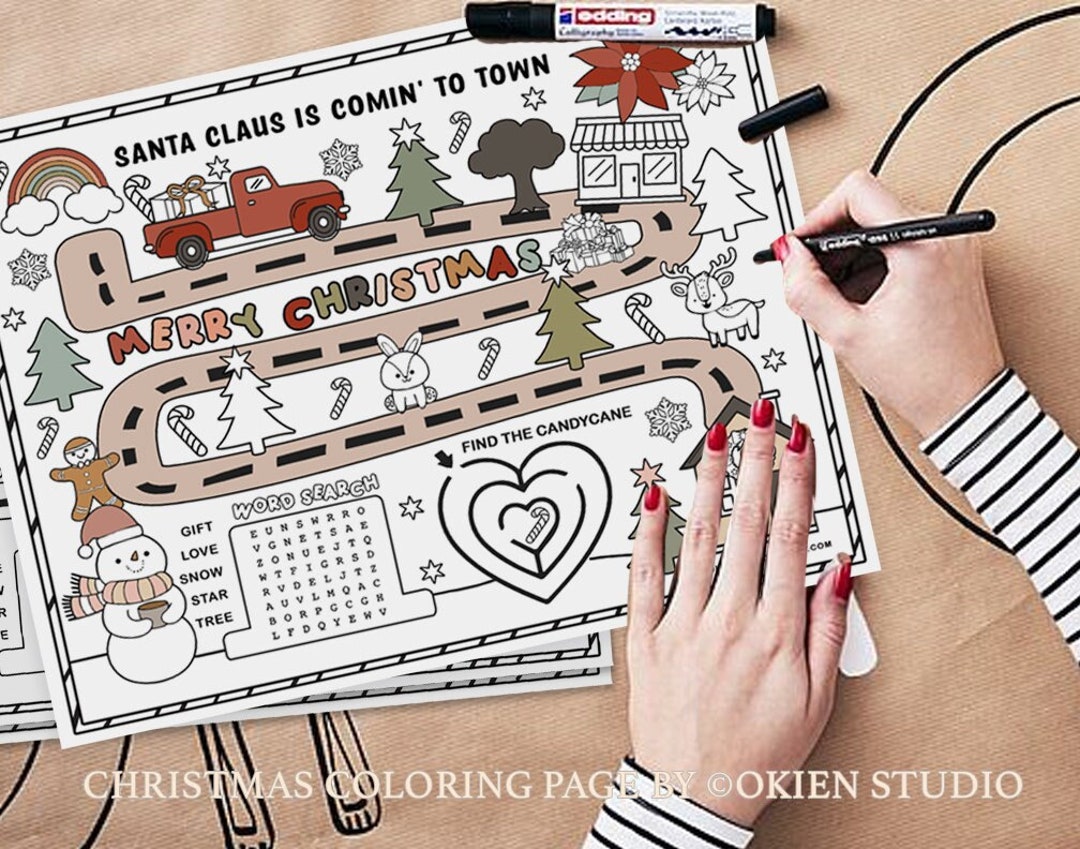 Boho Coloring Pages, Christmas Placemats Printable, Christmas Coloring ...