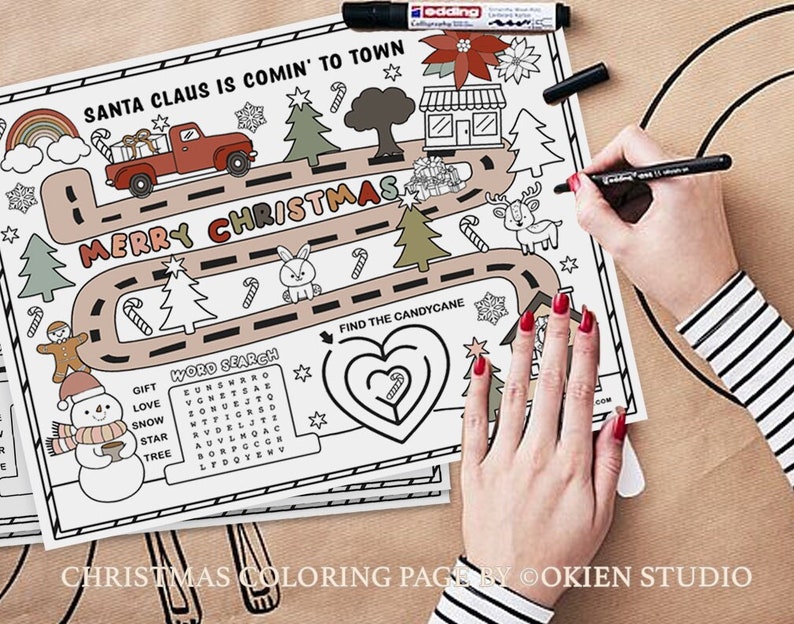 Boho Coloring Pages Christmas Placemats Printable Christmas - Etsy