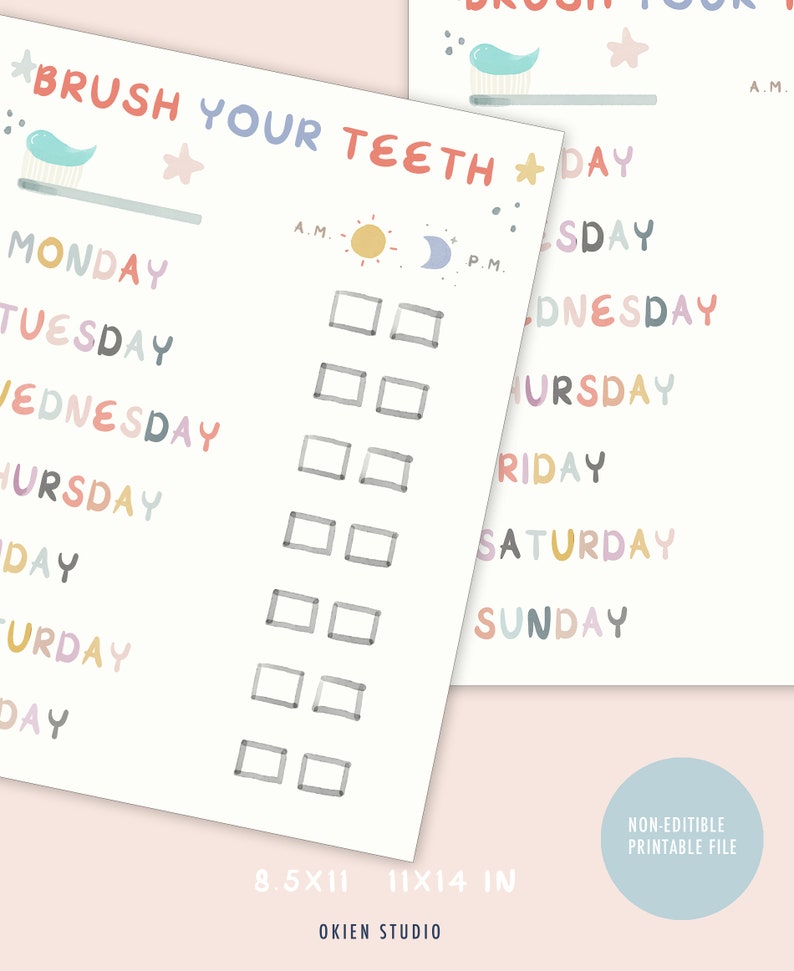Brush Teeth Chart Printable: Toddler Brushing Checklist (digital ...