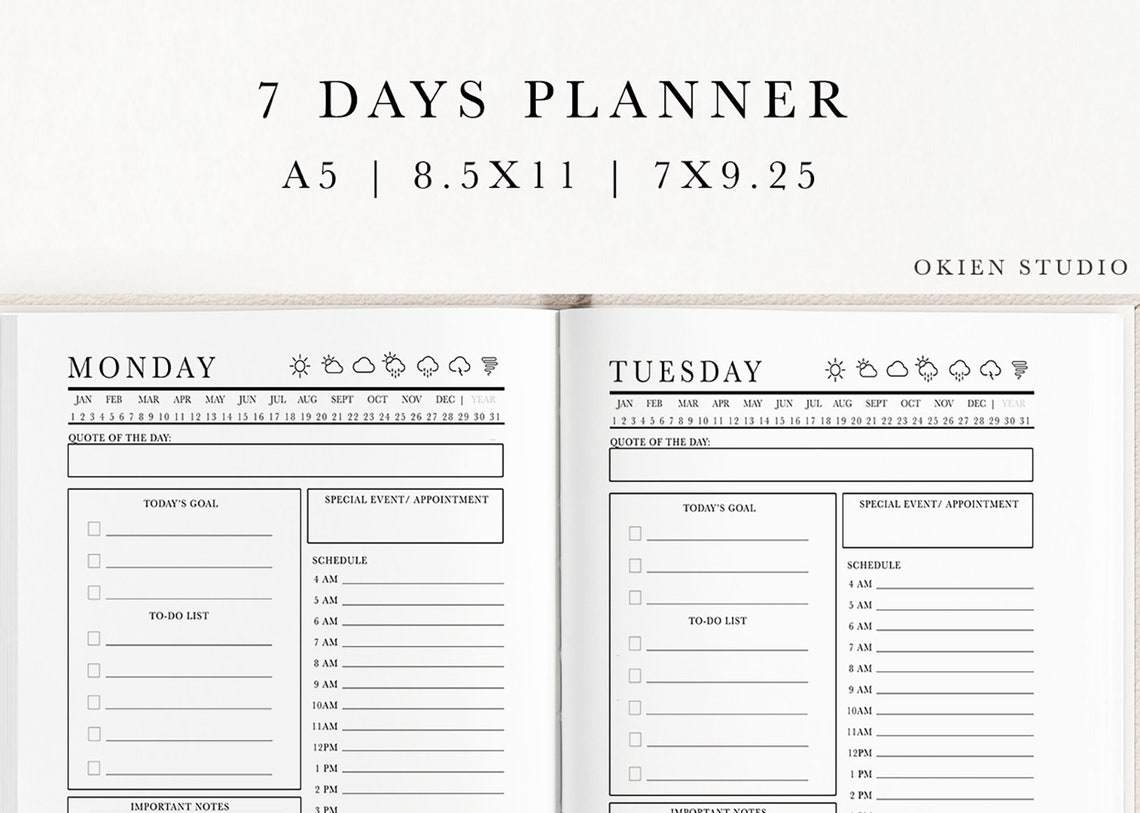 Planner Printable Day Planner Everyday Planner 365 Daily - Etsy
